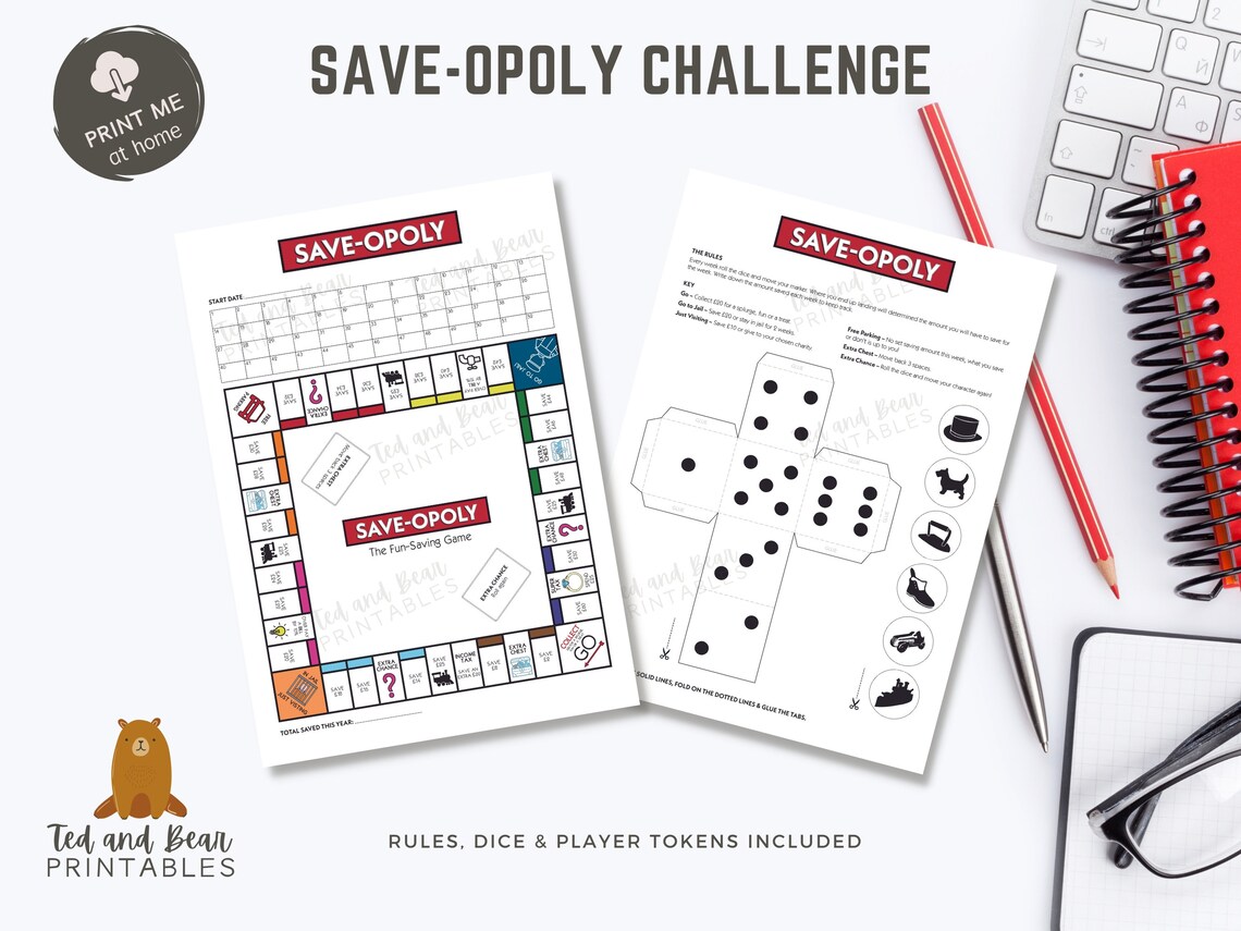 Saveopoly A4 Savings Chart, Savings Tracking Chart, Instant Download ...
