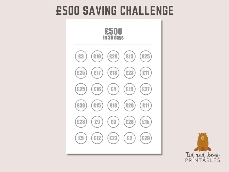 500 Savings Challenge Printable | A4, Money Savings Challenge, Digital ...