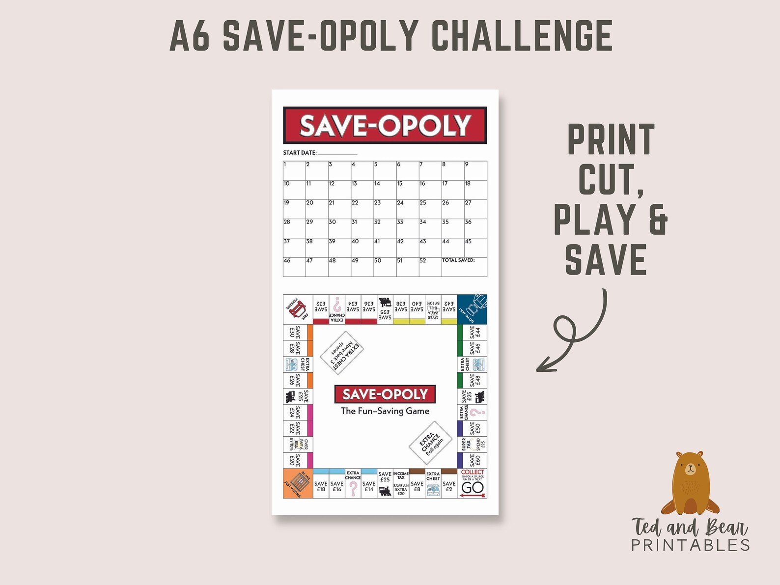 Saveopoly Savings Challenge Game Board: A6 Budget Binder Insert ...