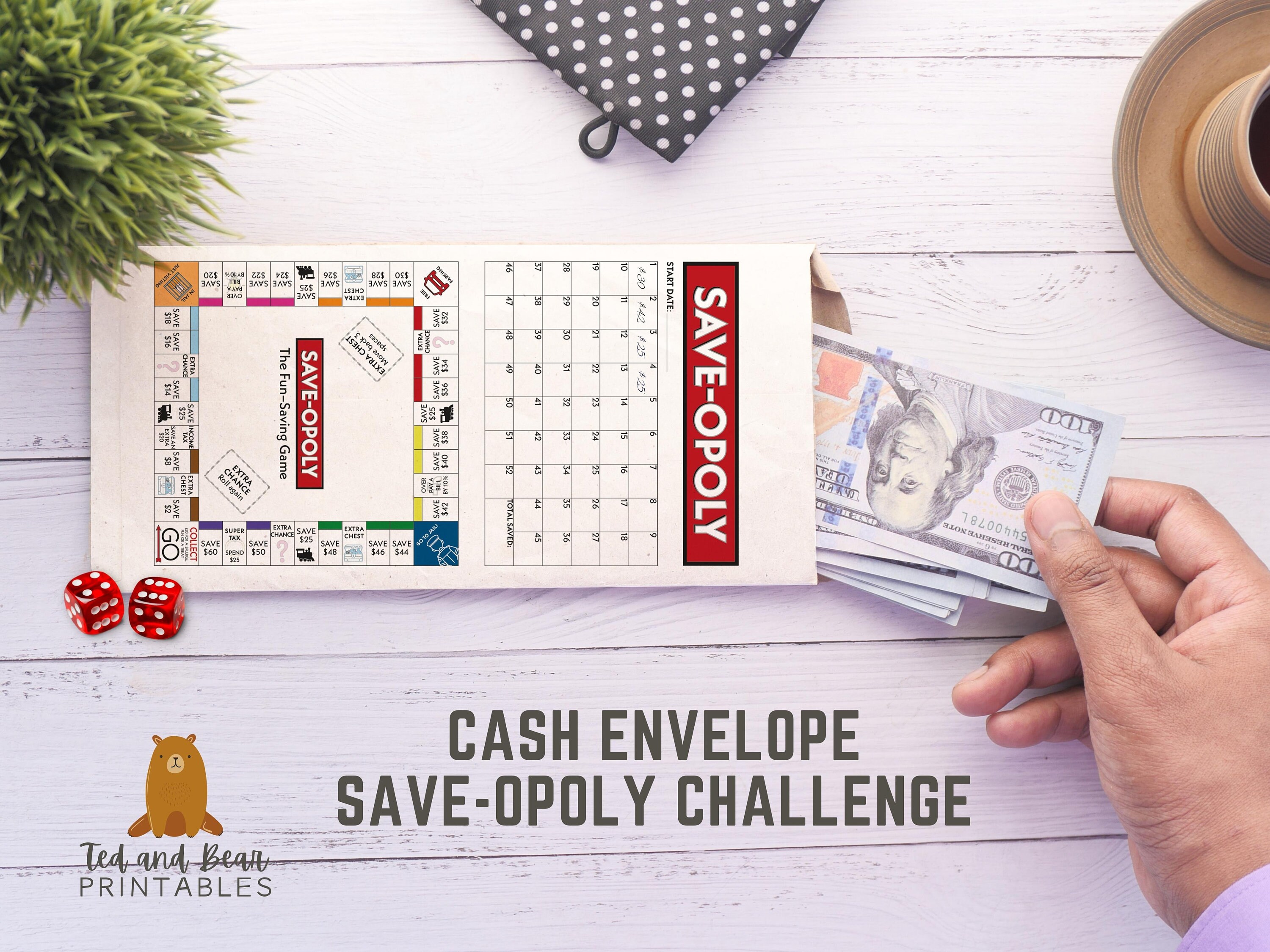 Savings Challenge Printable | Finance Planner & Binder | Saveopoly Cash ...