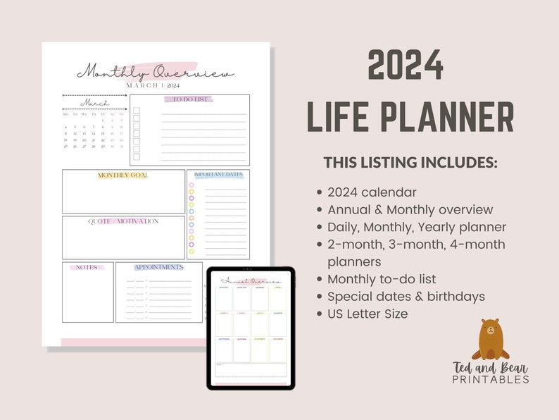 2024 Life Planner, Annual / Monthly Calendar, 2, 3, 4 Month Planners ...