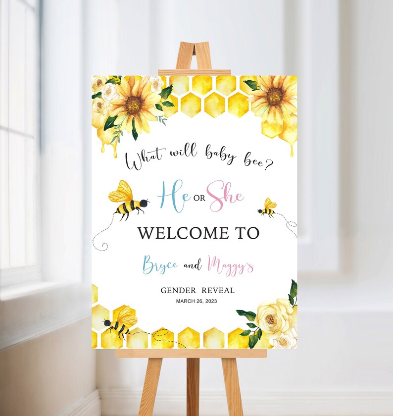Bee Gender Reveal Welcome Sign What Will Baby Bee He or She - Etsy