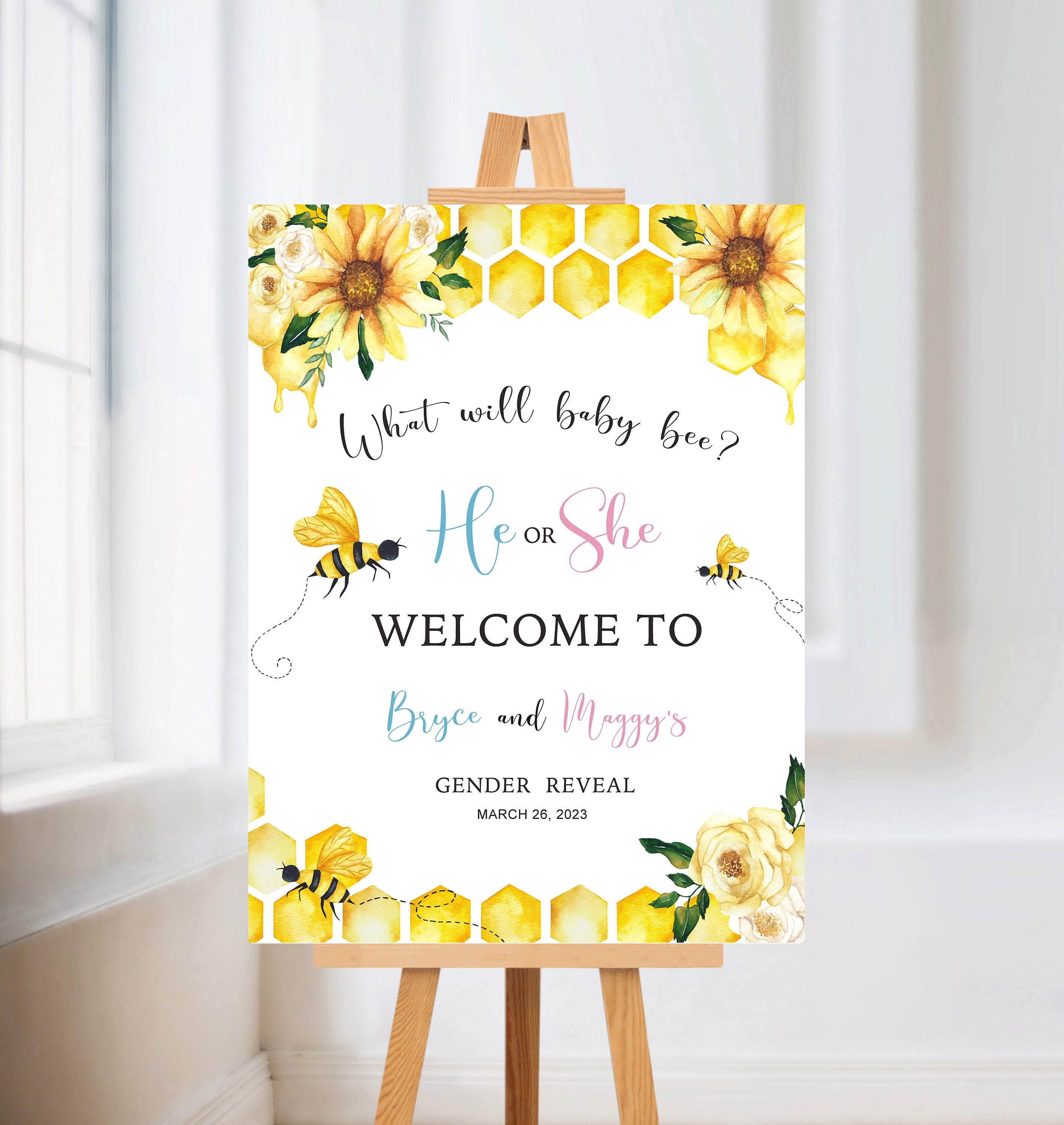 Bee Gender Reveal Welcome Sign What Will Baby Bee He or She - Etsy