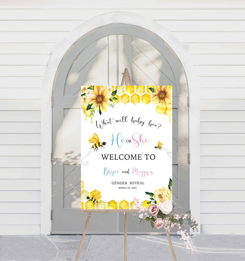 Bee Gender Reveal Welcome Sign What Will Baby Bee He or She - Etsy