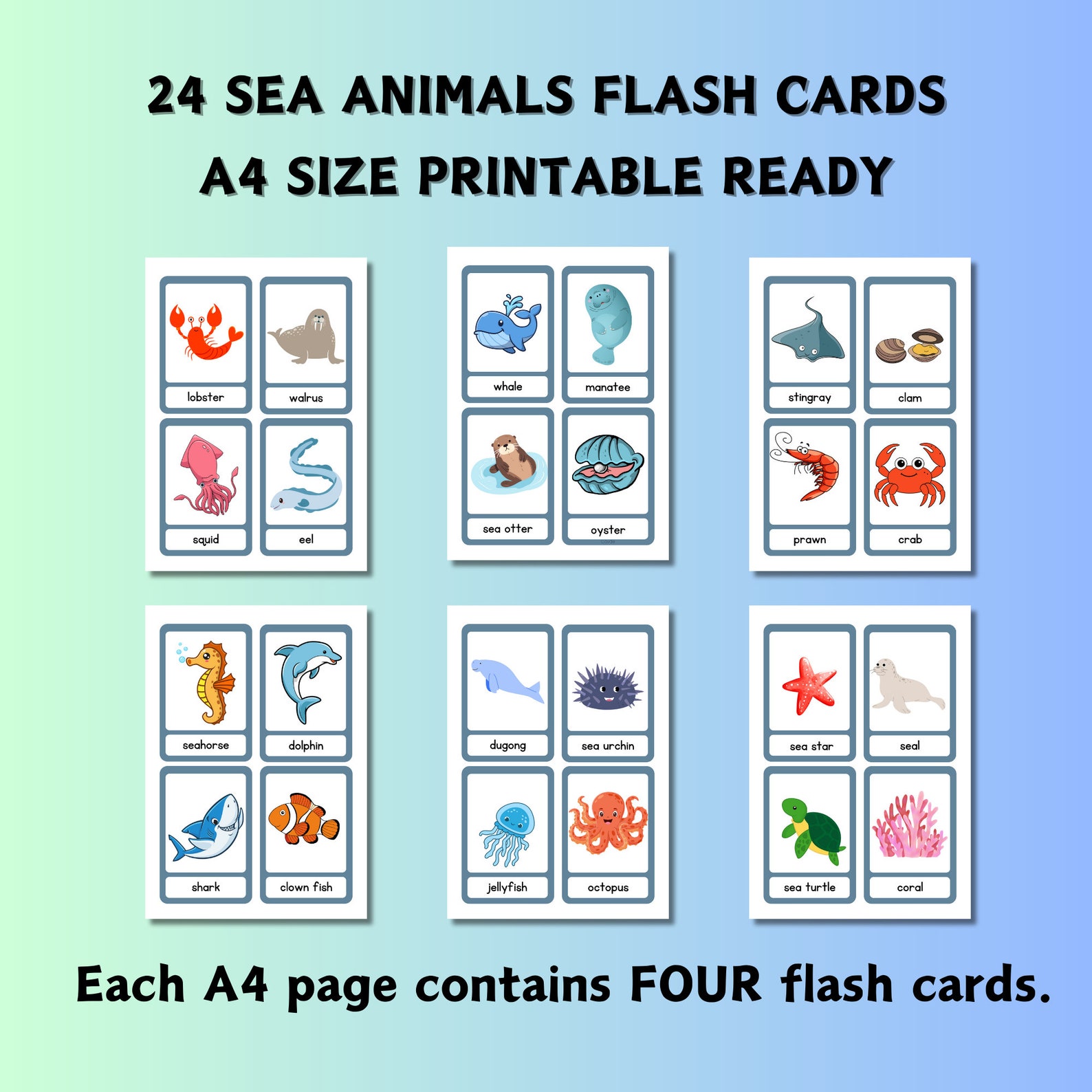 Ocean Life Flashcards for Preschoolers - Digital Download - Etsy