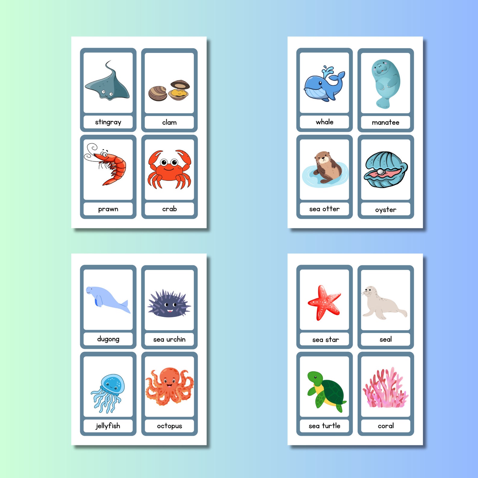 Ocean Life Flashcards for Preschoolers - Digital Download - Etsy