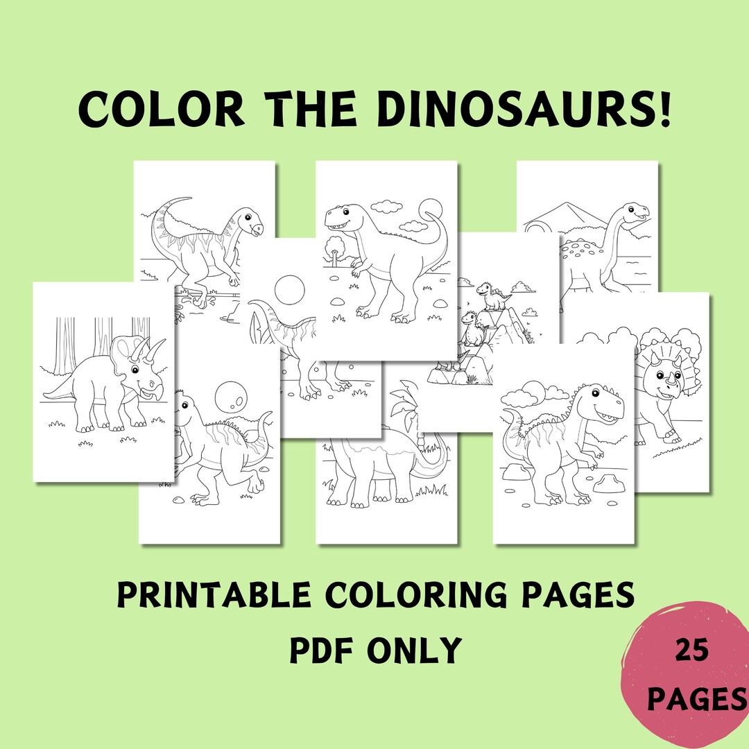 Colorful Dinos: Printable Coloring Book for Children - Etsy