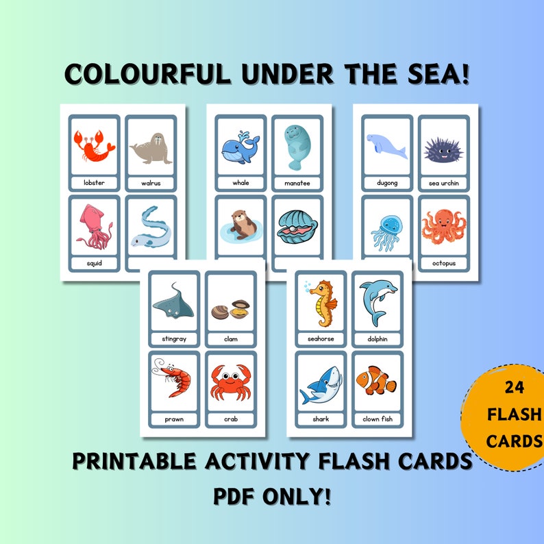 Ocean Life Flashcards for Preschoolers - Digital Download - Etsy