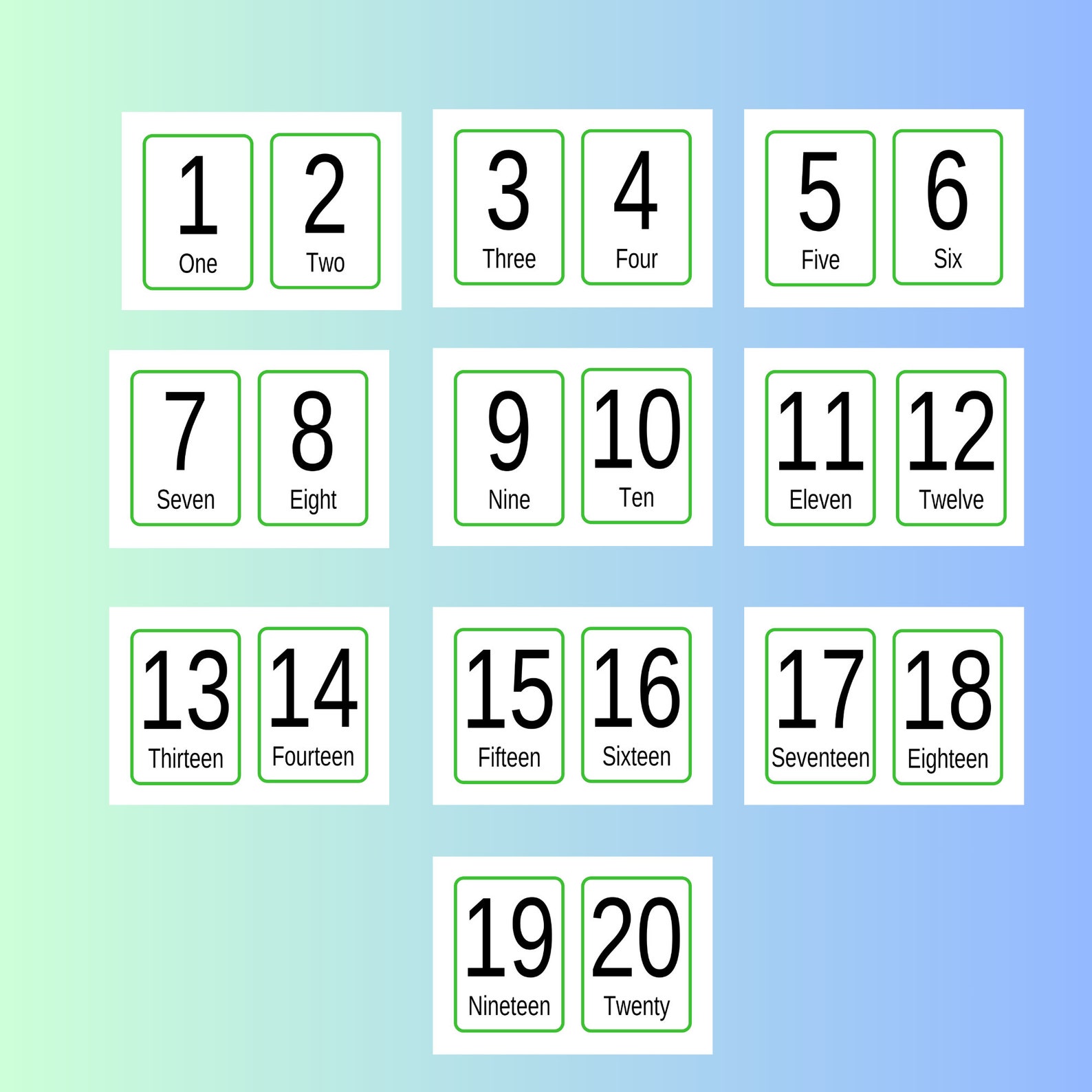 Number Flashcards for Kids 1 to 20 Preschool Learning Cards Digital ...