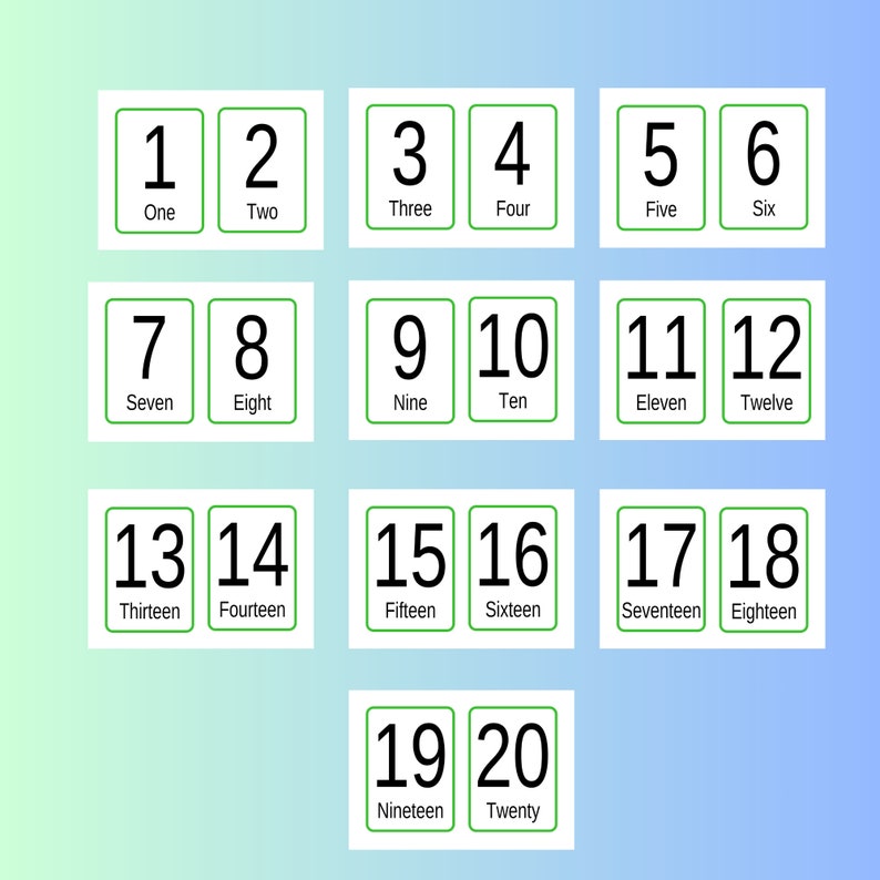 Number Flashcards for Kids 1 to 20 Preschool Learning Cards Digital ...