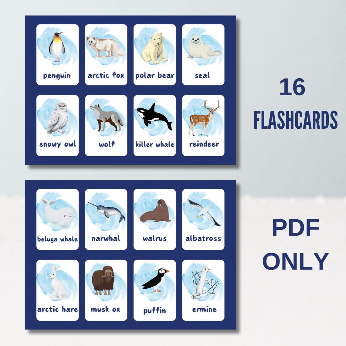 Arctic Animals Flashcards and Poster Set for Kids – Printable ...