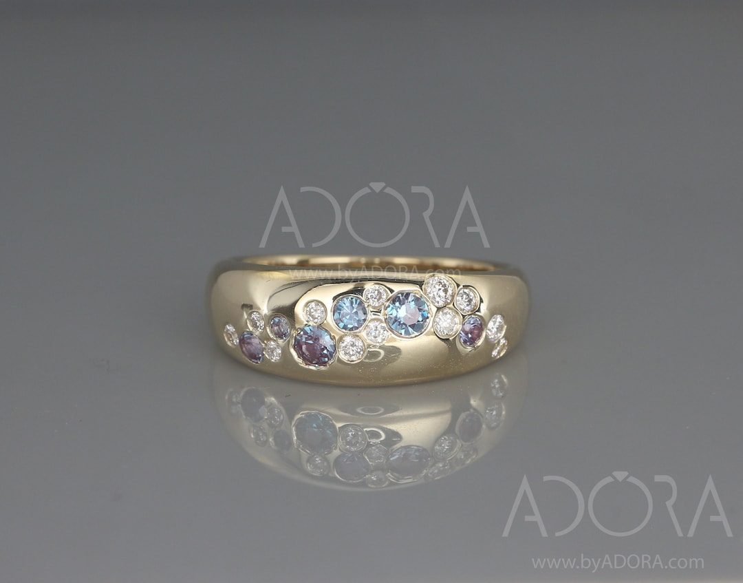 Alexandrite Cluster Ring | 14k Gold Ring With Lab Alexandrite and ...