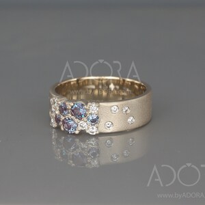 14k Champagne Gold Multi Stone Lab Alexandrite and Diamonds Ring ...