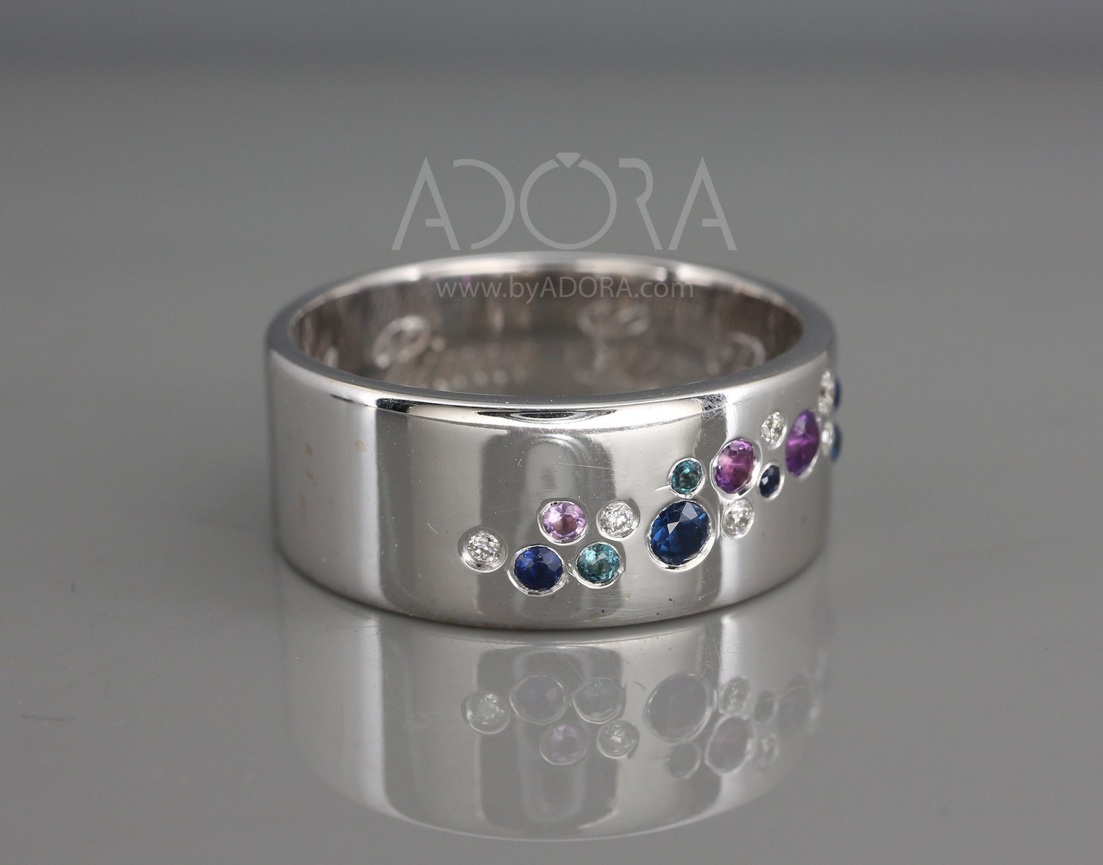 Handmade Purple Night Sky 14k White Gold Cluster Ring Set With - Etsy