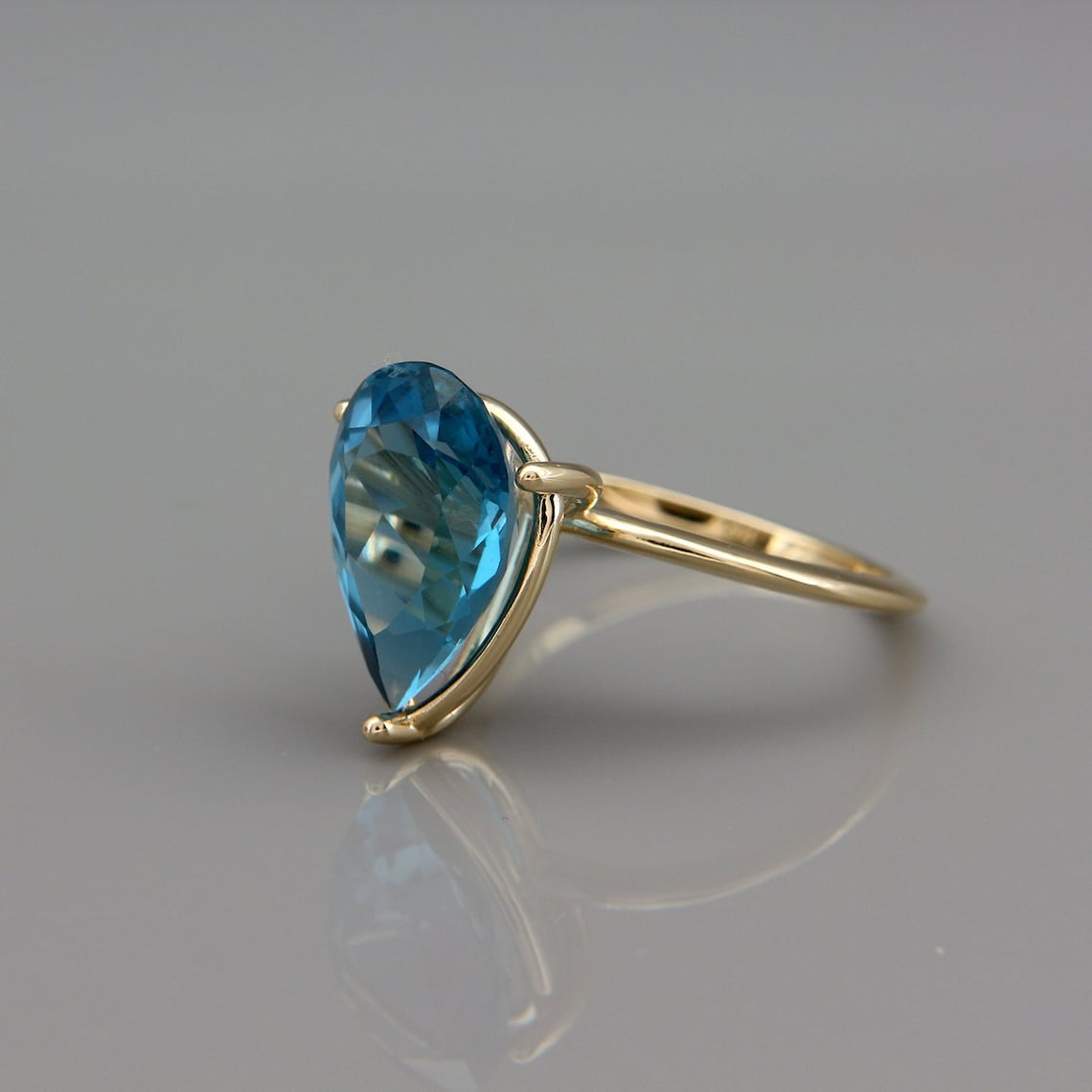 14k Gold Pear London Blue Topaz Ring Solid Gold London Blue - Etsy