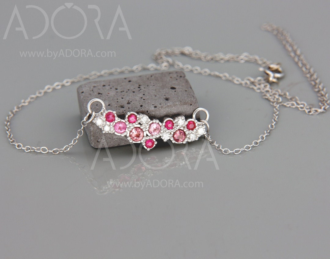 Handmade Ruby Cluster Necklace | Pink Sapphire Cluster Necklace ...