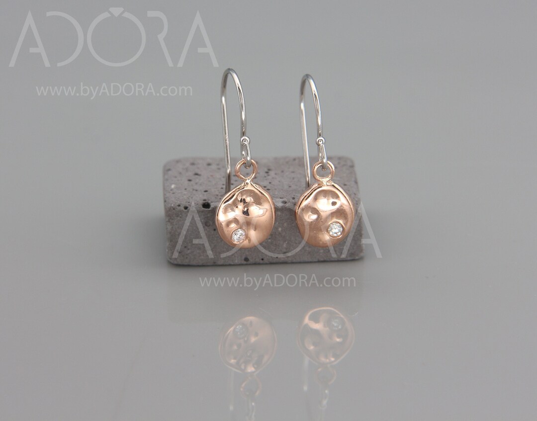 14k Recycled Rose Gold Nuggets Dangled Earrings Set With Diamonds | 14k ...