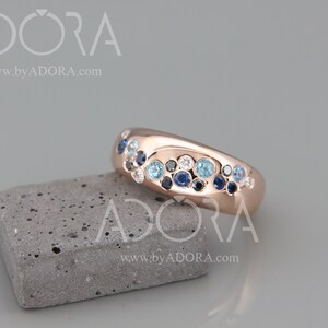 Midnight Sky 14k Rose Gold Cluster Ring Set With Diamonds, Blue ...
