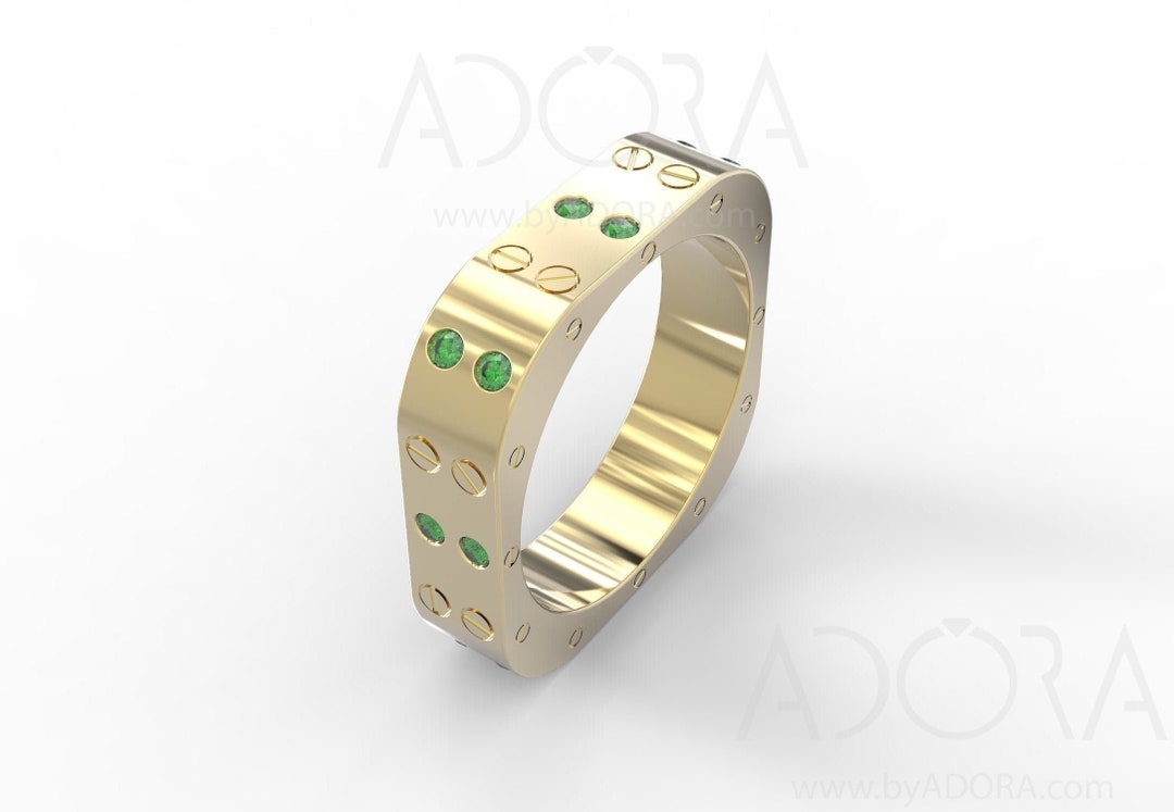 Handmade 14k Gold Square Men Wedding Band Styled With Screws and Set ...