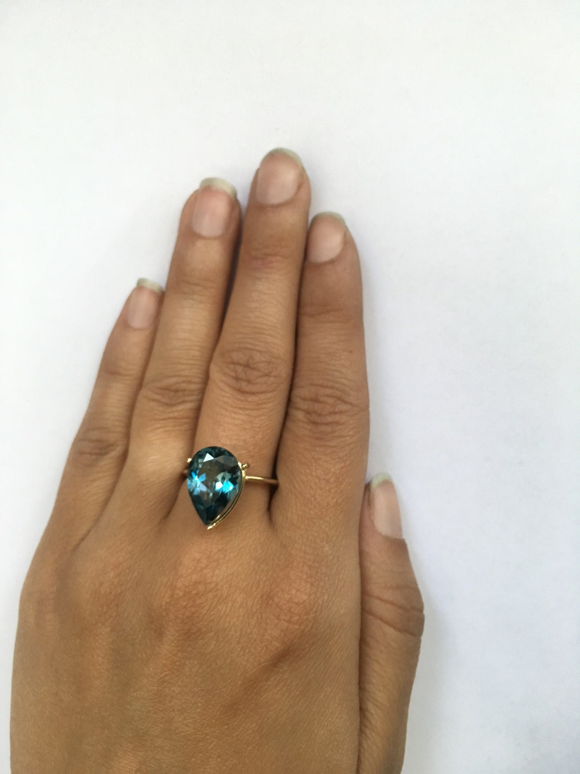 14k Gold Pear London Blue Topaz Ring Solid Gold London Blue - Etsy