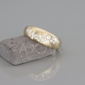 Diamond Cluster Ring | Solid Gold Wide Wedding Band Set With Diamonds ...