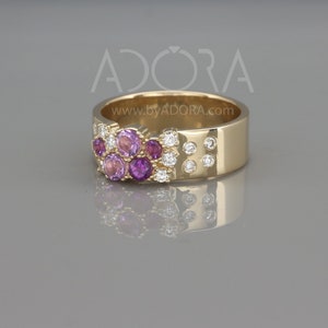 Handmade Amethyst Cluster Ring | Diamond Cluster Ring | Cluster Engagement Wedding Ring | Multi ...