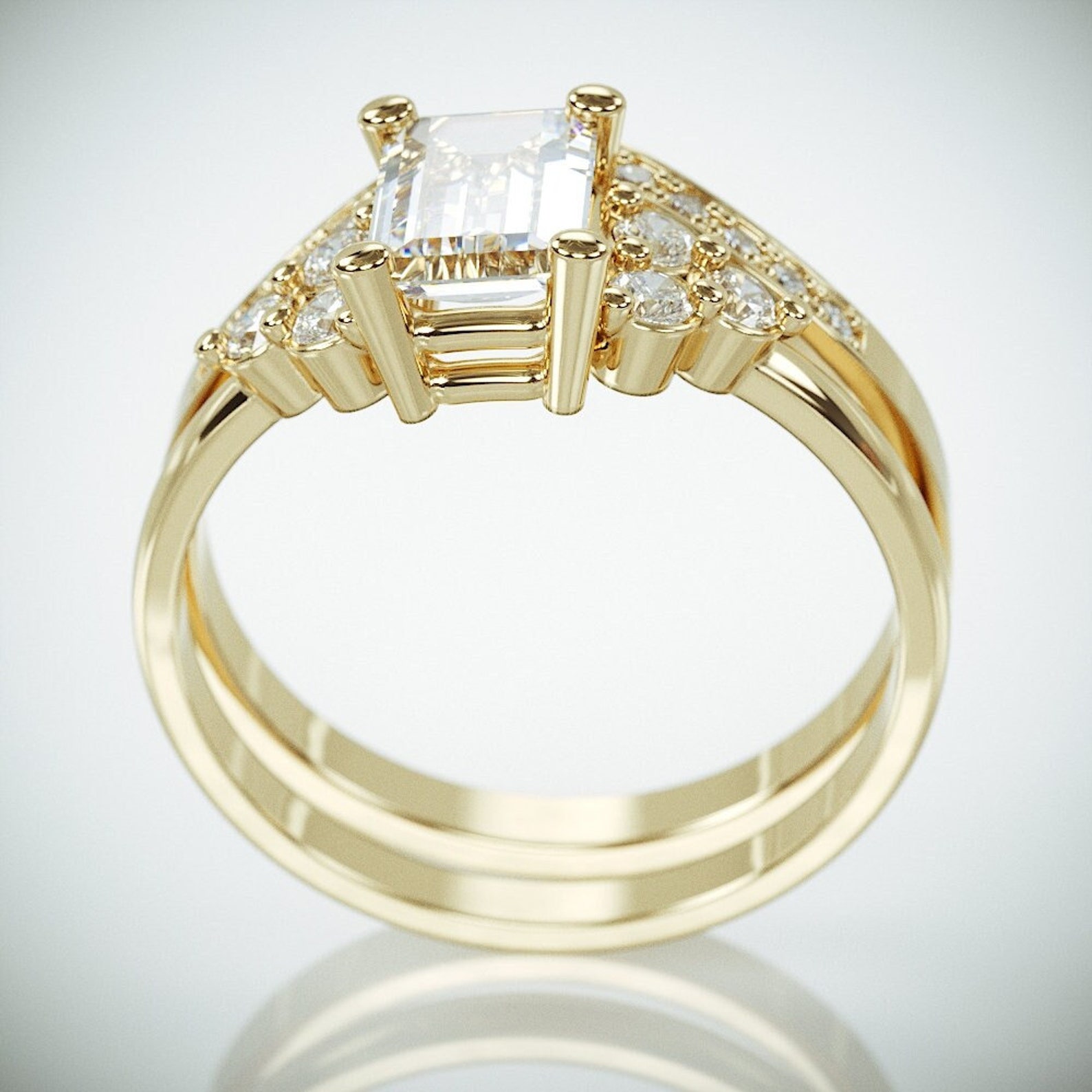 Handmade 14K Gold Engagement and Wedding Rings Set With - Etsy