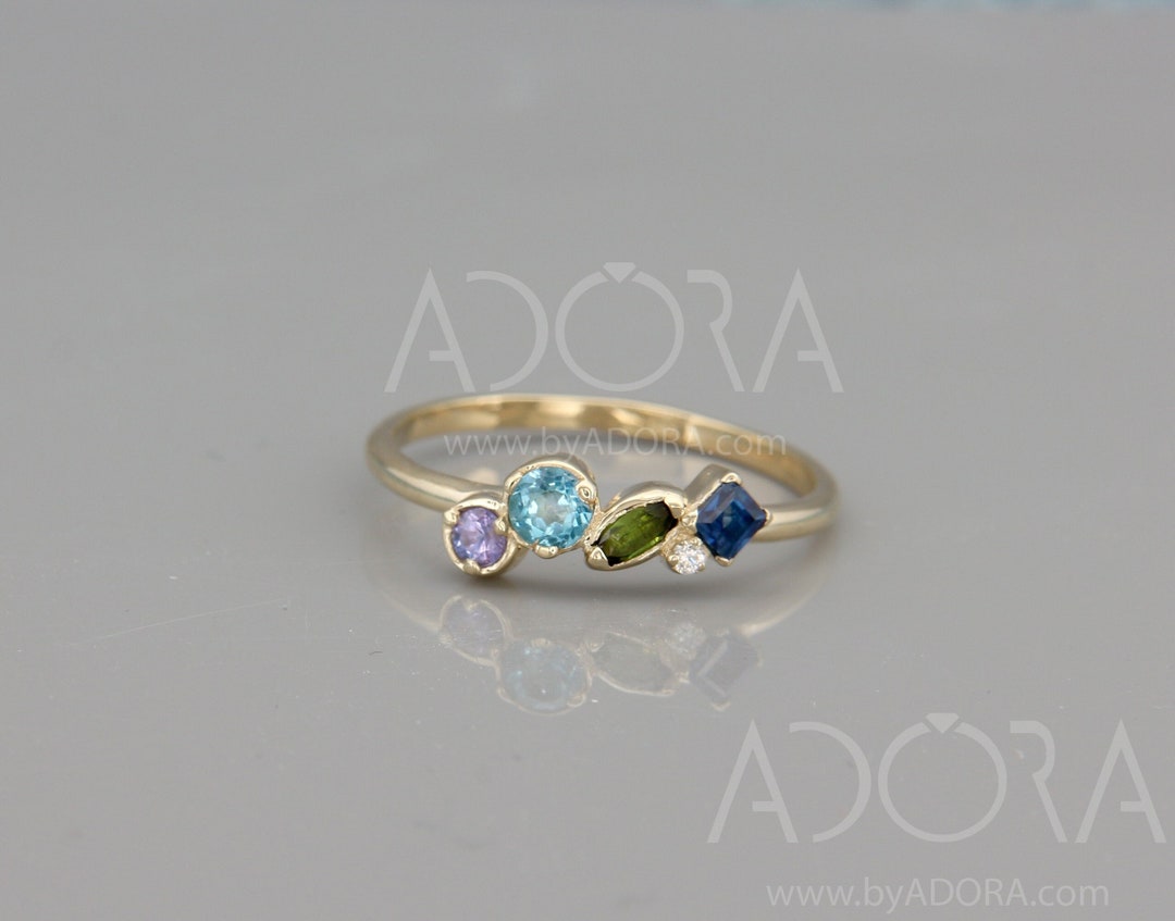 Handmade Cluster Tanzanite Ring | 14k Gold Cluster Ring Set With ...