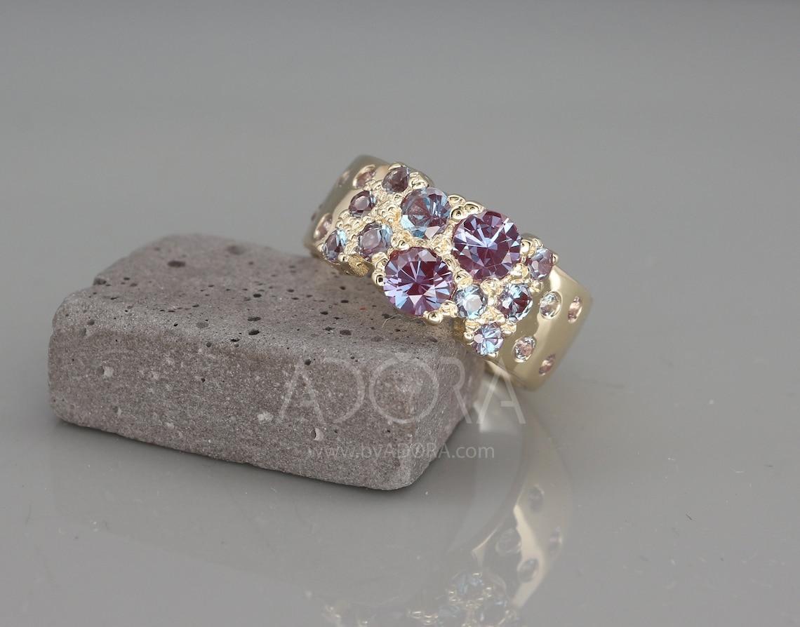 Handmade Lab Alexandrite Cluster Ring Cluster Lab - Etsy