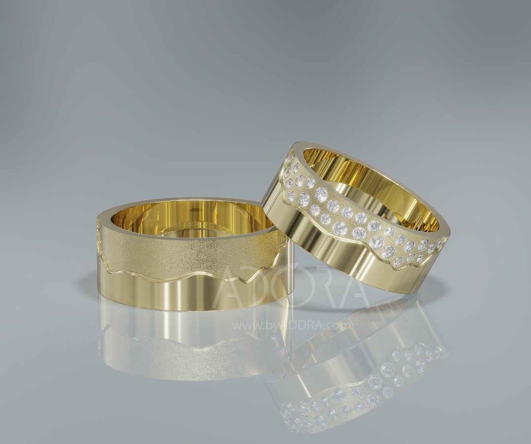 Handmade 14k Gold Multi Stone Diamonds Wedding Ring Set | His and Hers ...