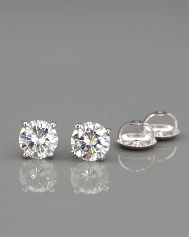 Handmade 14k White Gold Earrings Set With Charles & Colvard Forever One ...