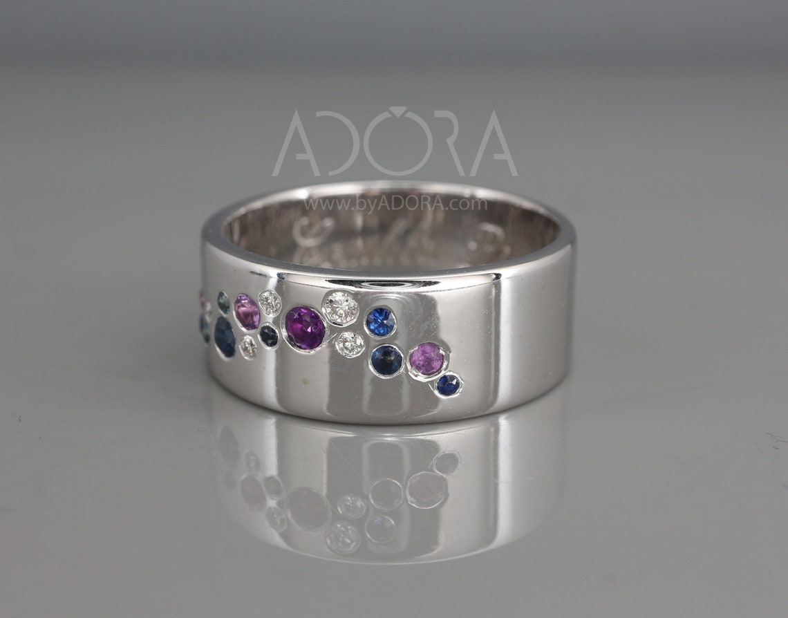 Handmade Purple Night Sky 14k White Gold Cluster Ring Set With Diamonds ...