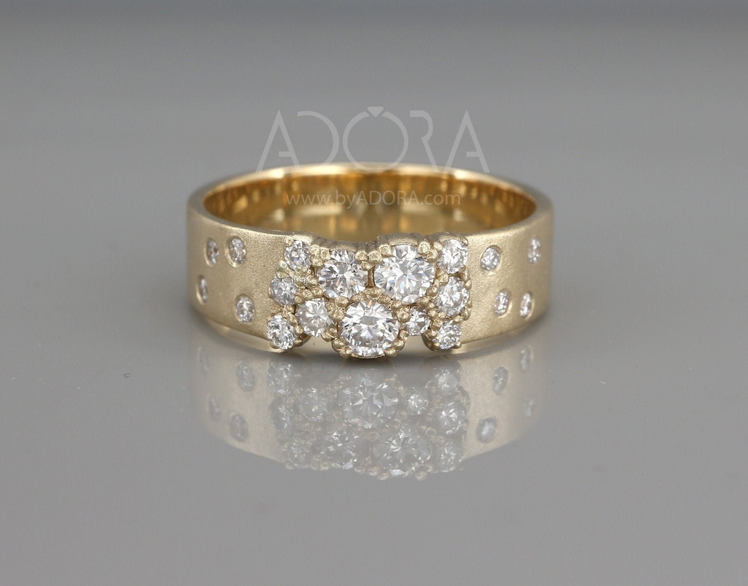 Handmade 14k Gold Multi Stone Diamonds Ring | Diamonds Cluster Ring ...