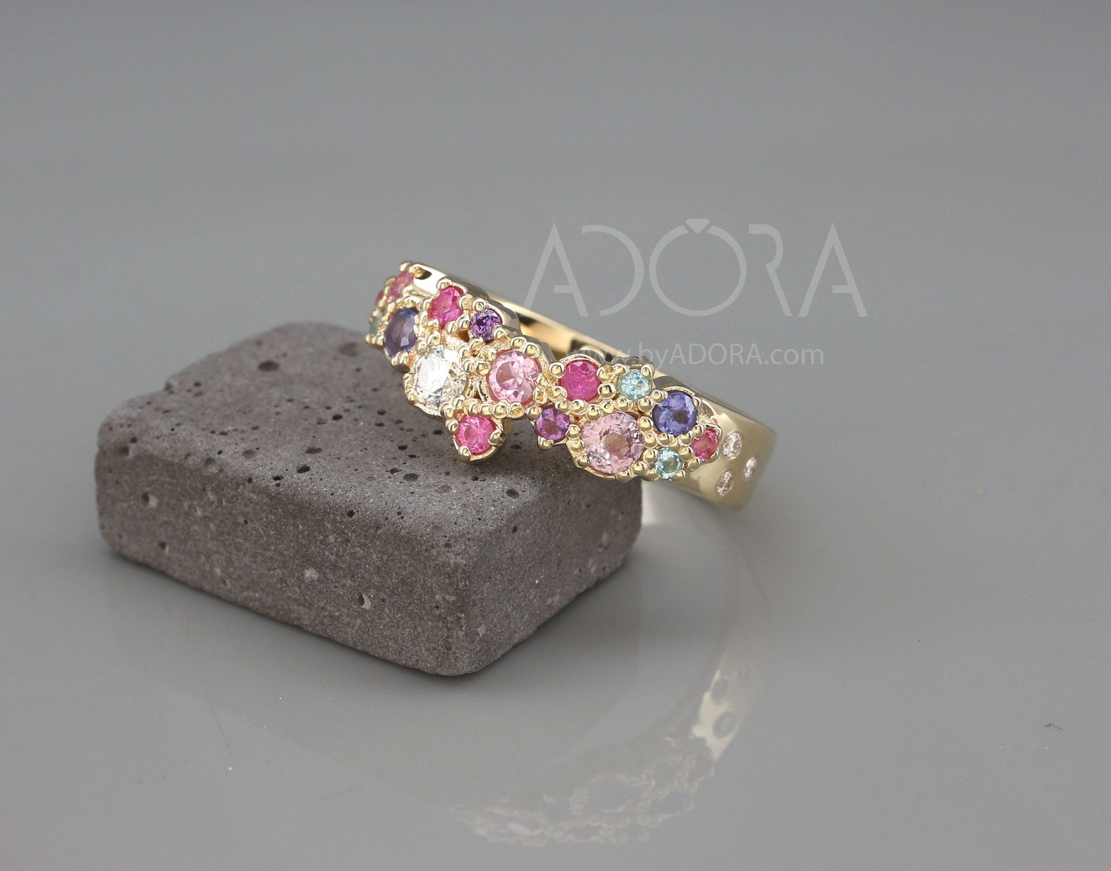 Handmade 14K Gold Lilach & Lavender Cluster Cocktail Ring | Diamonds ...