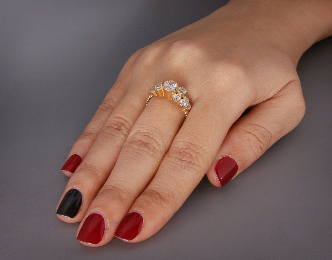 Handmade 14k Gold Multi Stone Diamond Ring Diamond Cluster - Etsy