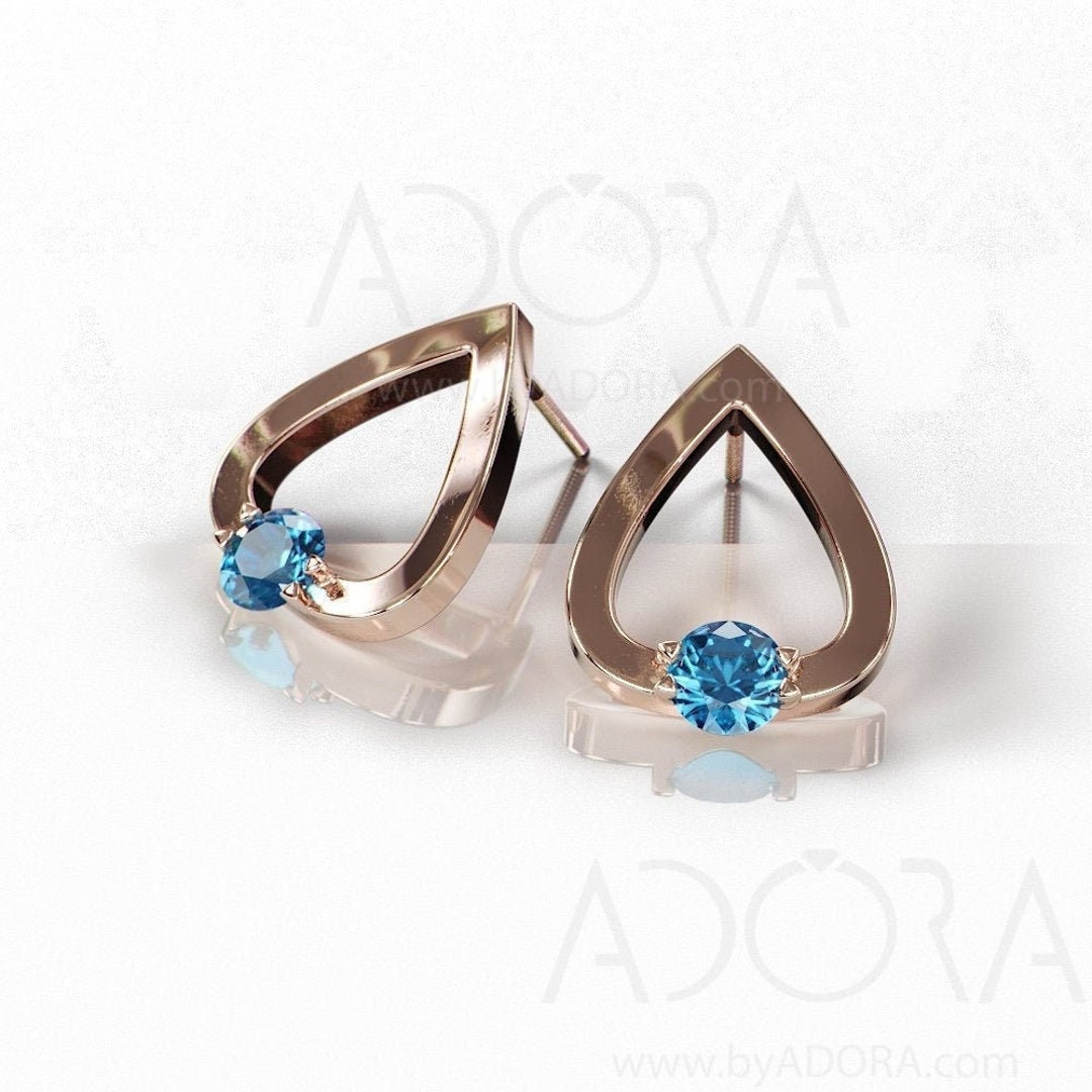 Handmade London Blue Topaz Screw Backs Earrings in Drop Style | 14k ...
