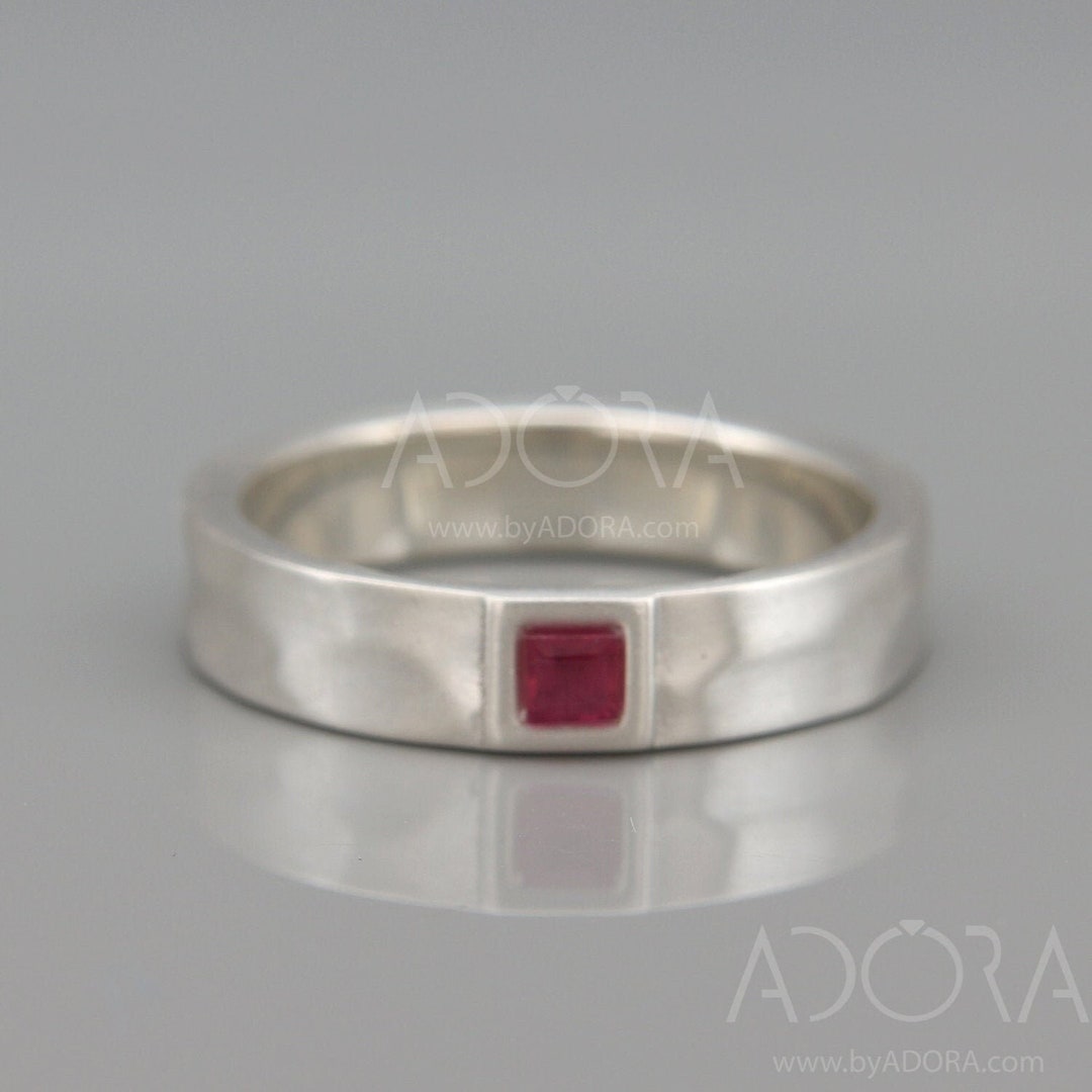 Handmade 14k White Gold Men Ruby Band | 14k White Gold Men Wedding Band ...