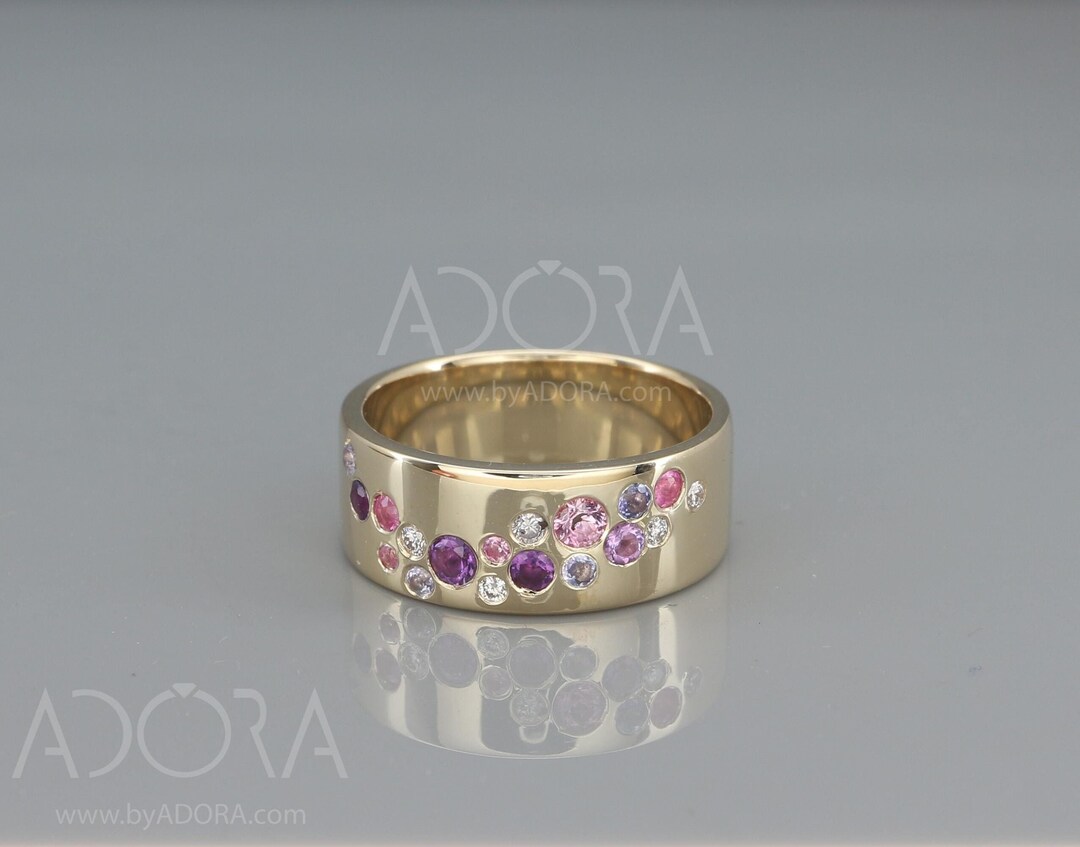 Purple Night Sky 14k Gold Cluster Ring Set With Diamond, Tanzanite ...