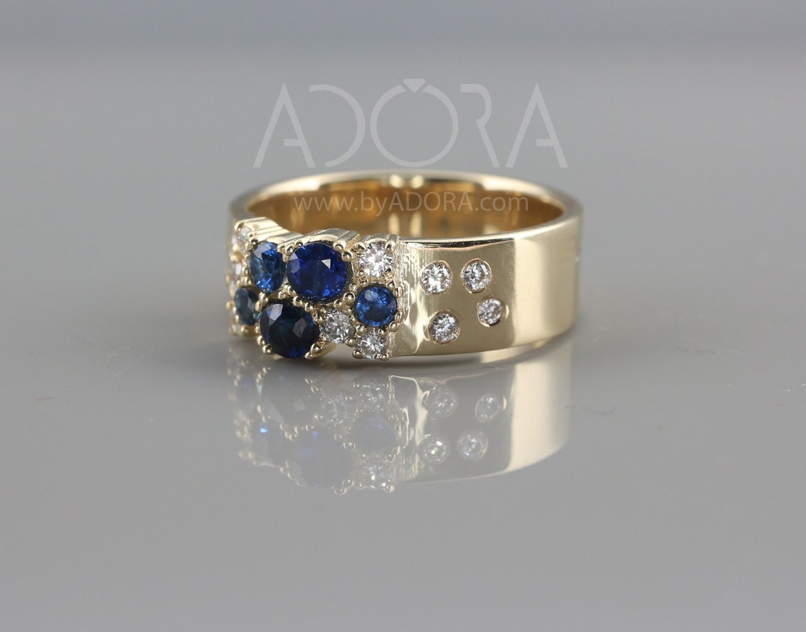 Handmade Blue Sapphire Cluster Ring Diamond Cluster Ring - Etsy