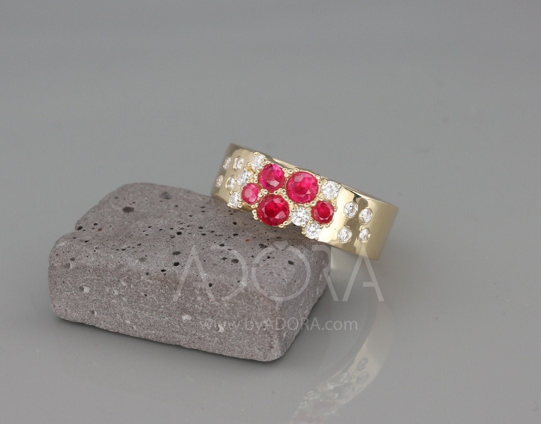 Handmade Ruby Cluster Ring | Diamond Cluster Ring | Cluster Engagement Wedding Ring | Multi ...