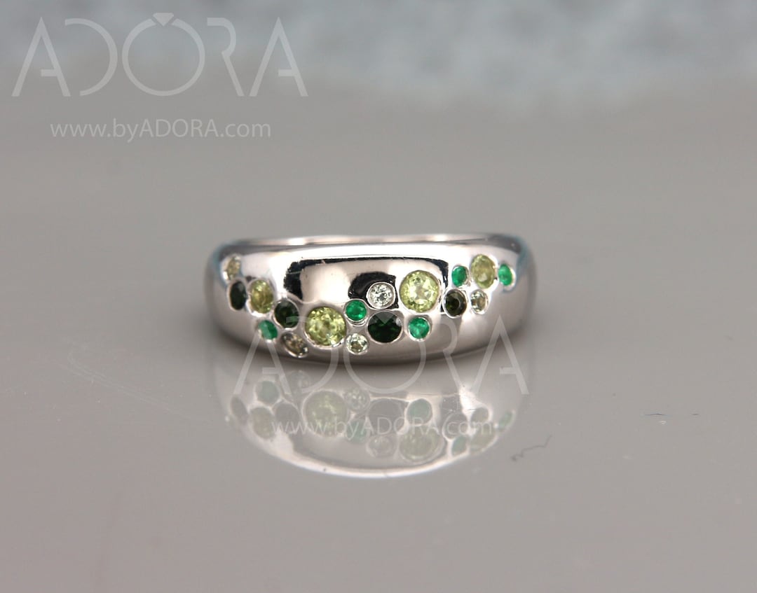 Forest 14k White Gold Cluster Ring Set With Emeralds, Green Sapphire ...