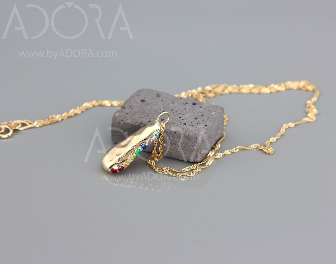 Multi Stone Rainbow Necklace | 14k Recycled Gold Pendant Set With ...