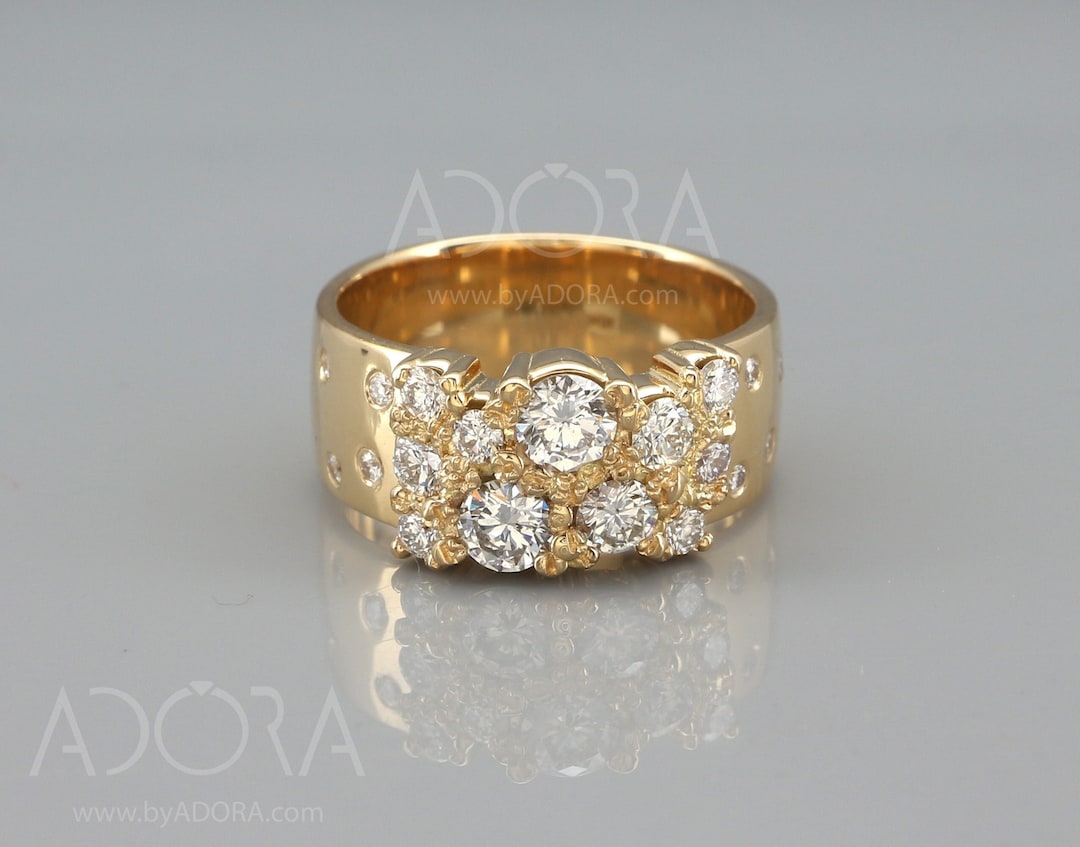 Handmade 18k Gold Diamond Cluster Ring | 18k Gold Cluster Diamond ...