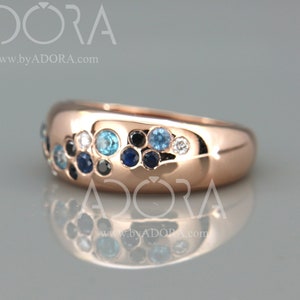 Midnight Sky 14k Rose Gold Cluster Ring Set With Diamonds, Blue ...