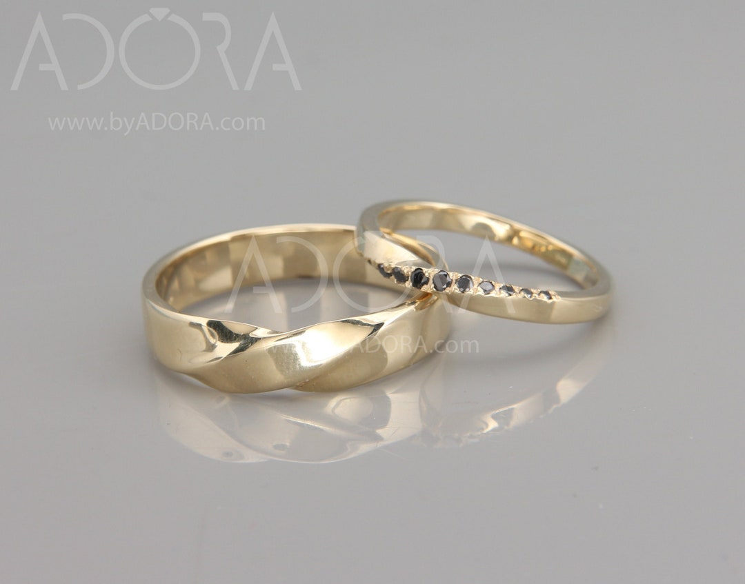 14k Gold Mobius Wedding Rings Set With Black Diamonds | His and Hers ...