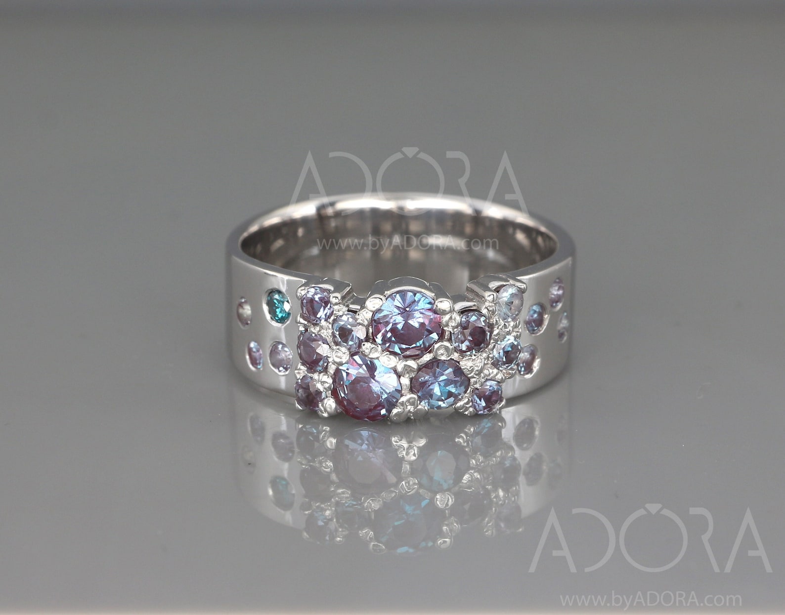 Handmade Lab Alexandrite Cluster Ring | 14k White Gold Cluster Lab ...