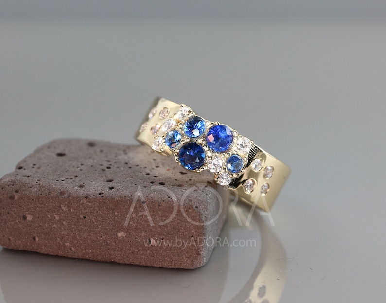 Handmade Blue Sapphire Cluster Ring | Diamond Cluster Ring | Cluster ...