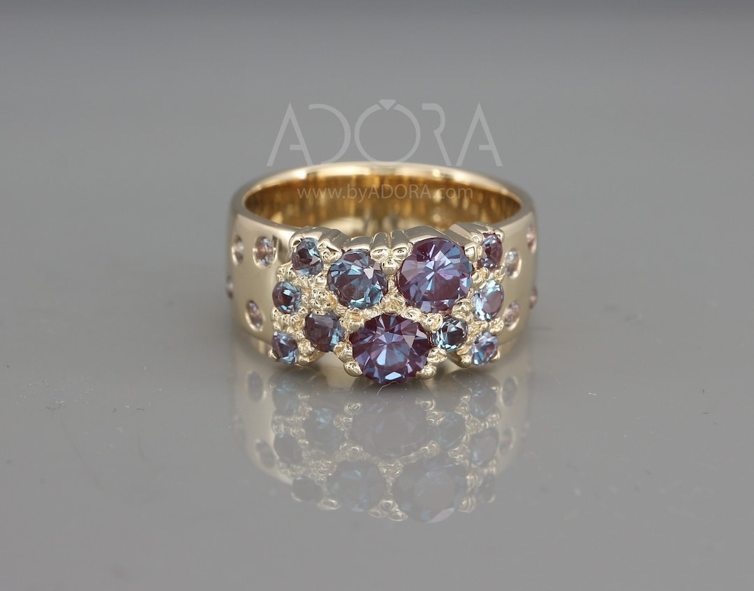 Handmade Lab Alexandrite Cluster Ring | Cluster Lab Alexandrite ...