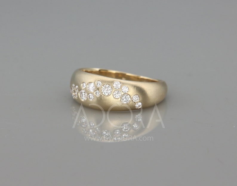 Diamond Cluster Ring Solid Gold Wide Wedding Band Set With - Etsy