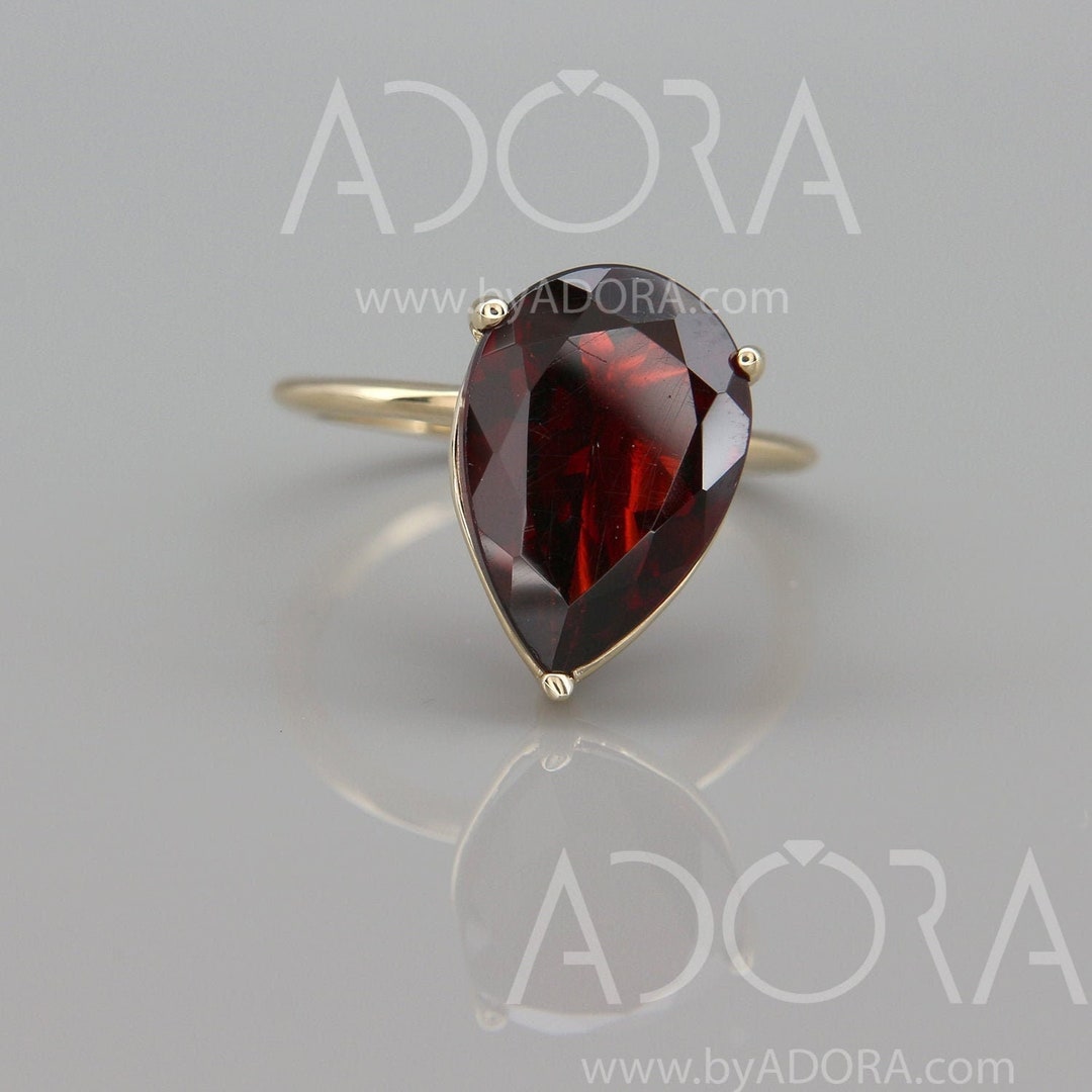 Handmade 14k Gold Pear Garnet Ring | Solid 14k Gold Natural Garnet ...